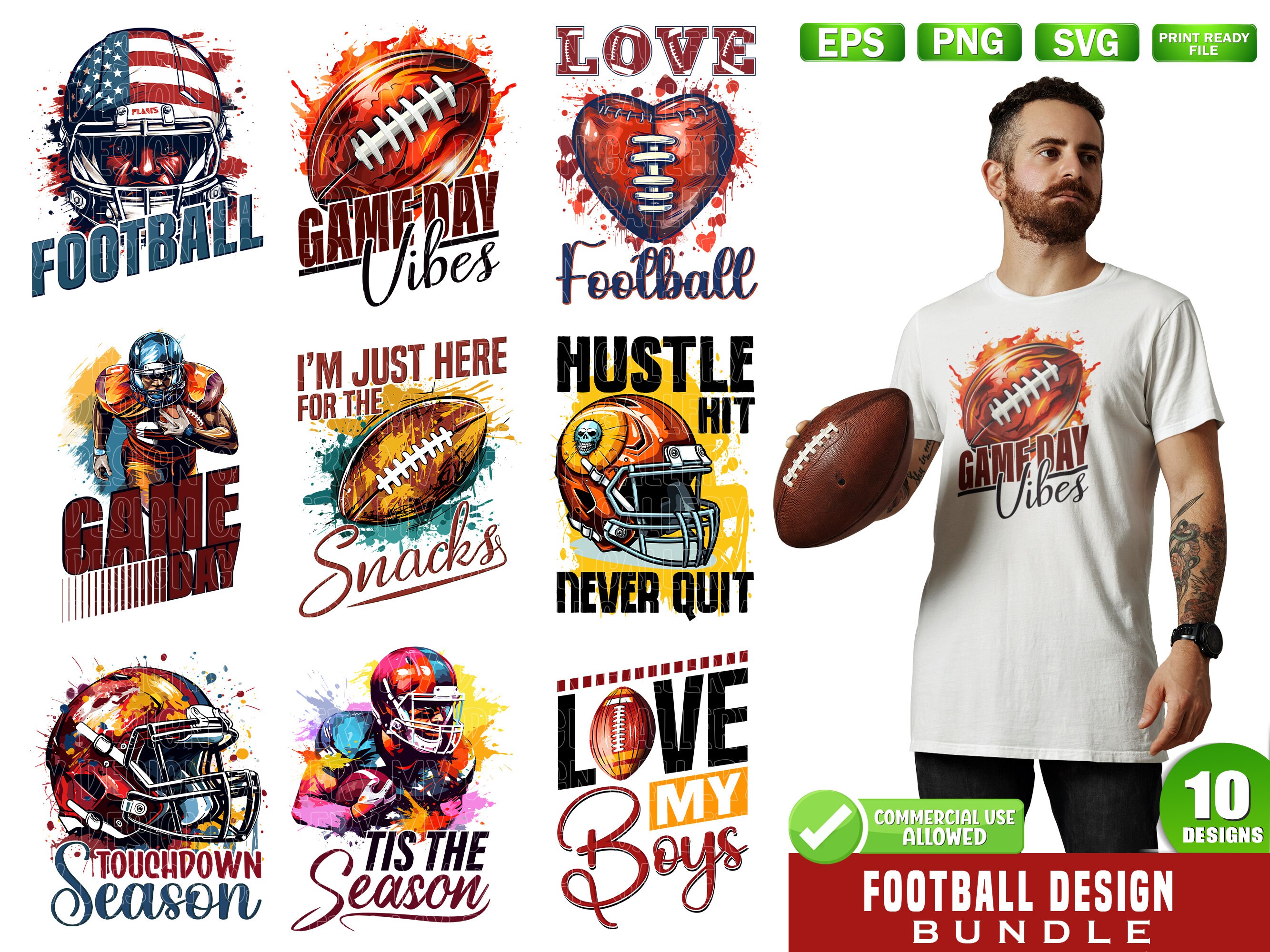 Football SVG Bundle, Football Sublimation PNG, American Football Bundle ...