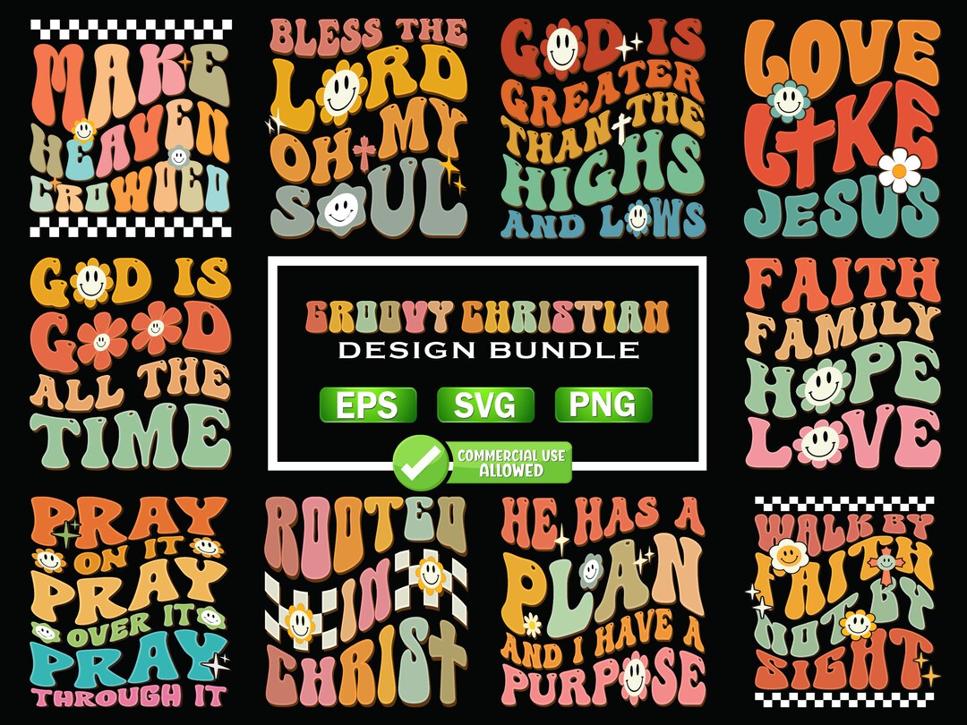 Groovy Christian Retro Design Bundle, Christian SVG Bundle, Sublimation ...