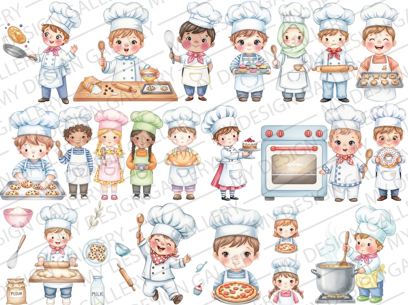 Little Baker Clipart Bundle, Watercolor Kids Chef Illustrations ...