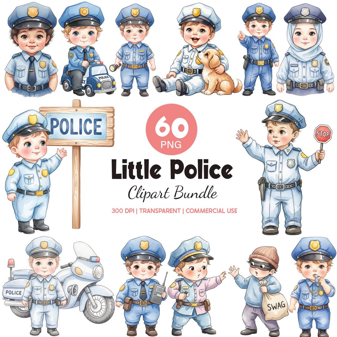 Little Police Officer Clipart, Watercolor Kids Illustrations, Law ...