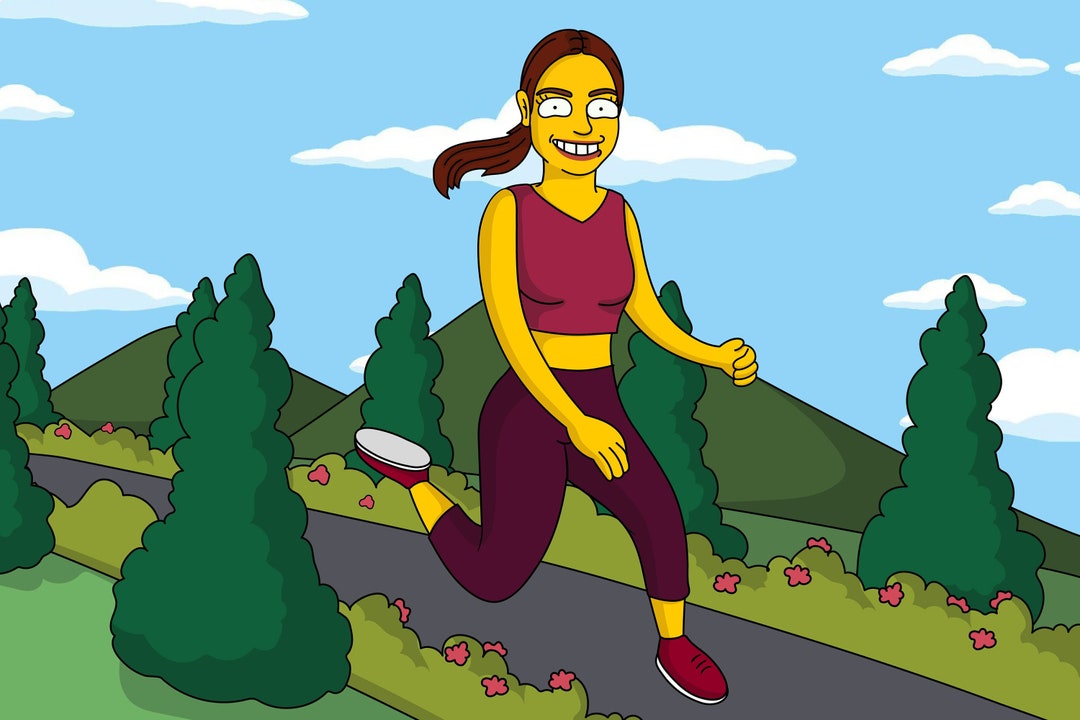 Runner Portrait Simpsons Portrait Running Gifts Marathon - Etsy