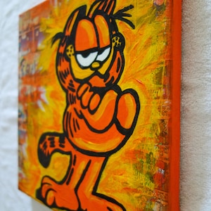Handmade Garfield Painting on Newspaper and Stretched Canvas 12 by 12 ...