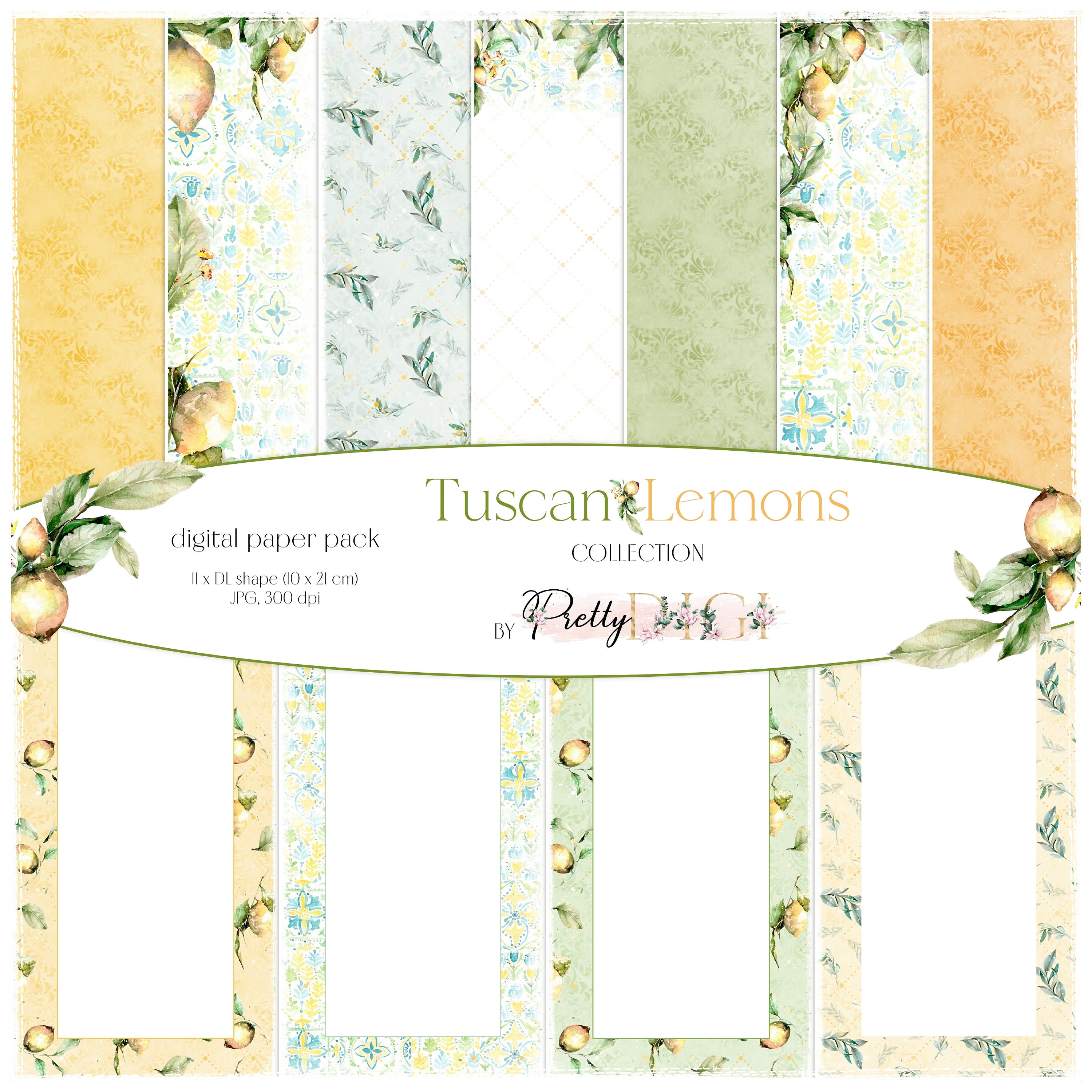 Tuscan Lemons Collection, Digital Paper Pack for Craft Projects ...