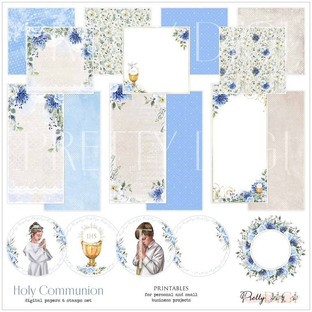 First Holy Communion Digital Papers & Stamps Set, Printables, Scrapbook ...