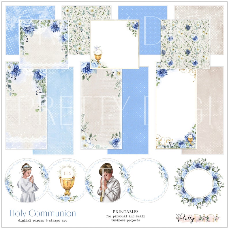 First Holy Communion Digital Papers & Stamps Set Printables - Etsy