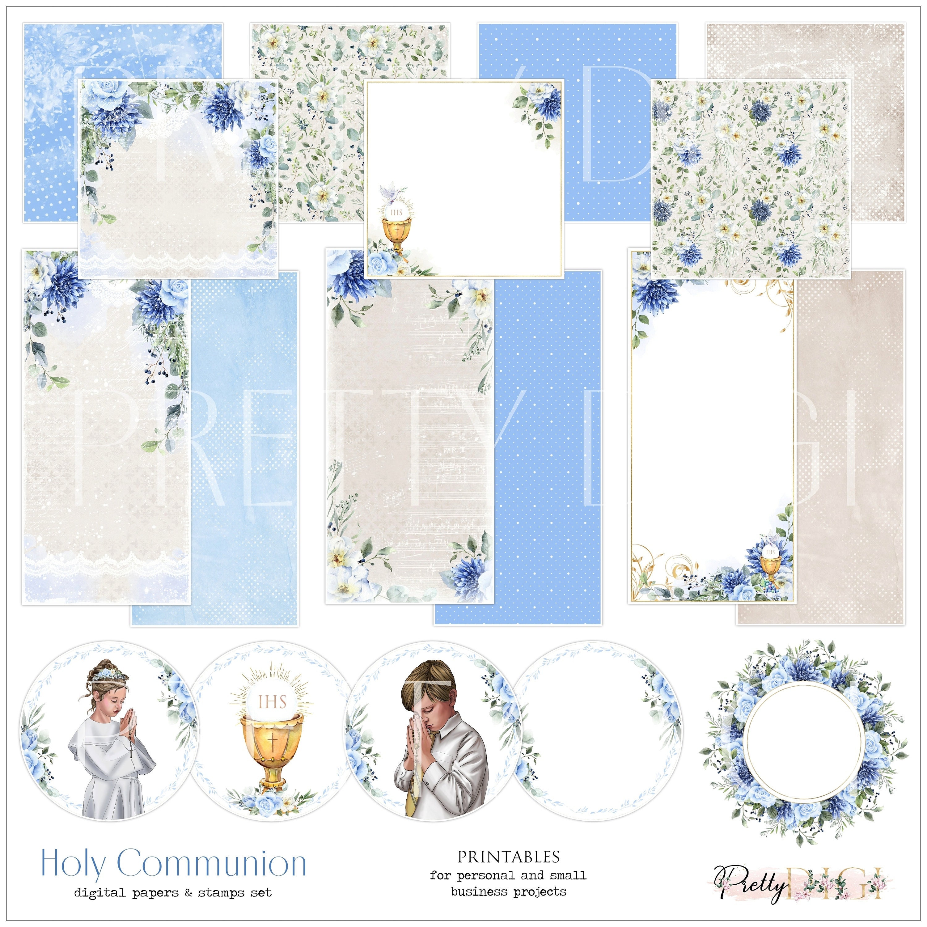 First Holy Communion Digital Papers & Stamps Set Printables - Etsy