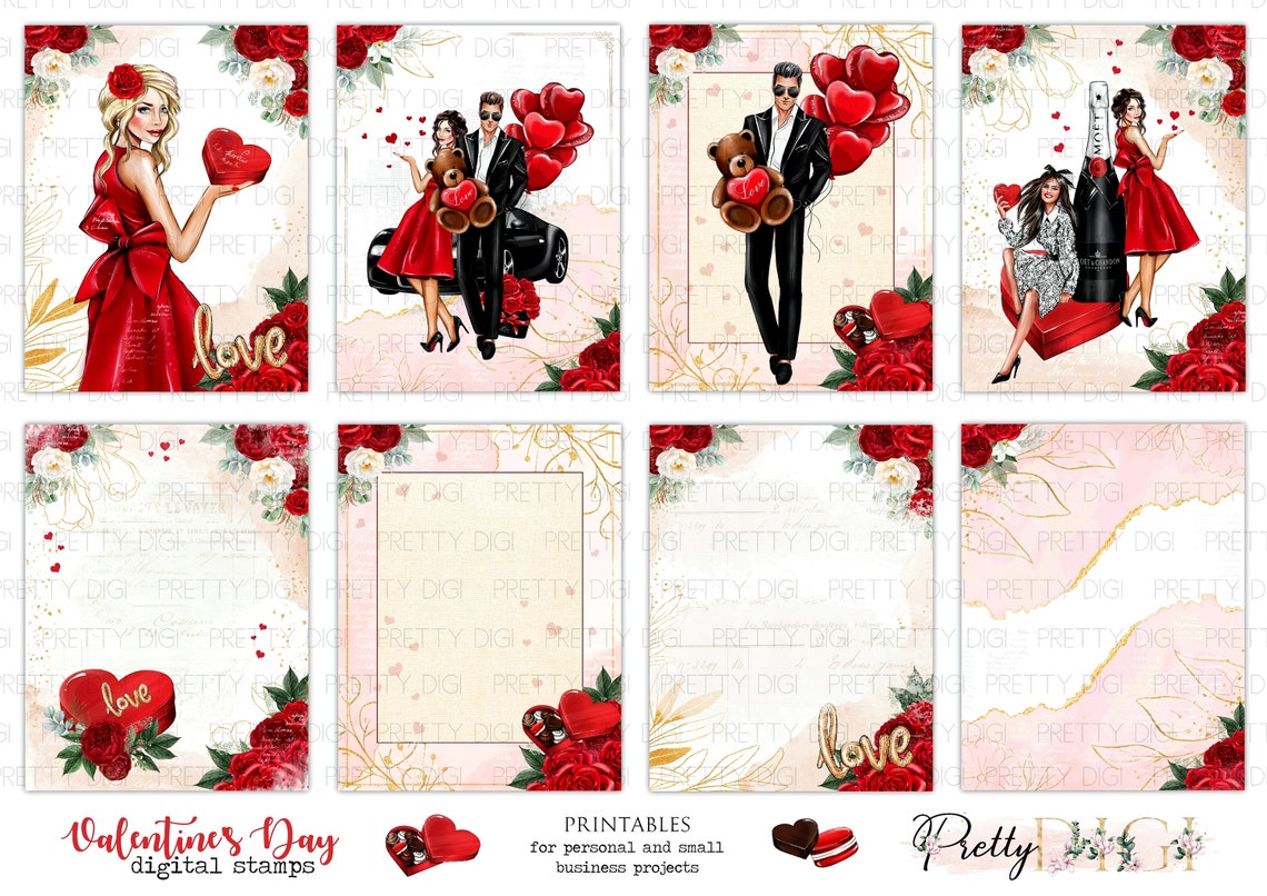 Valentine's Day Printable, Digital Stamps Set, Digital Collage Sheet ...