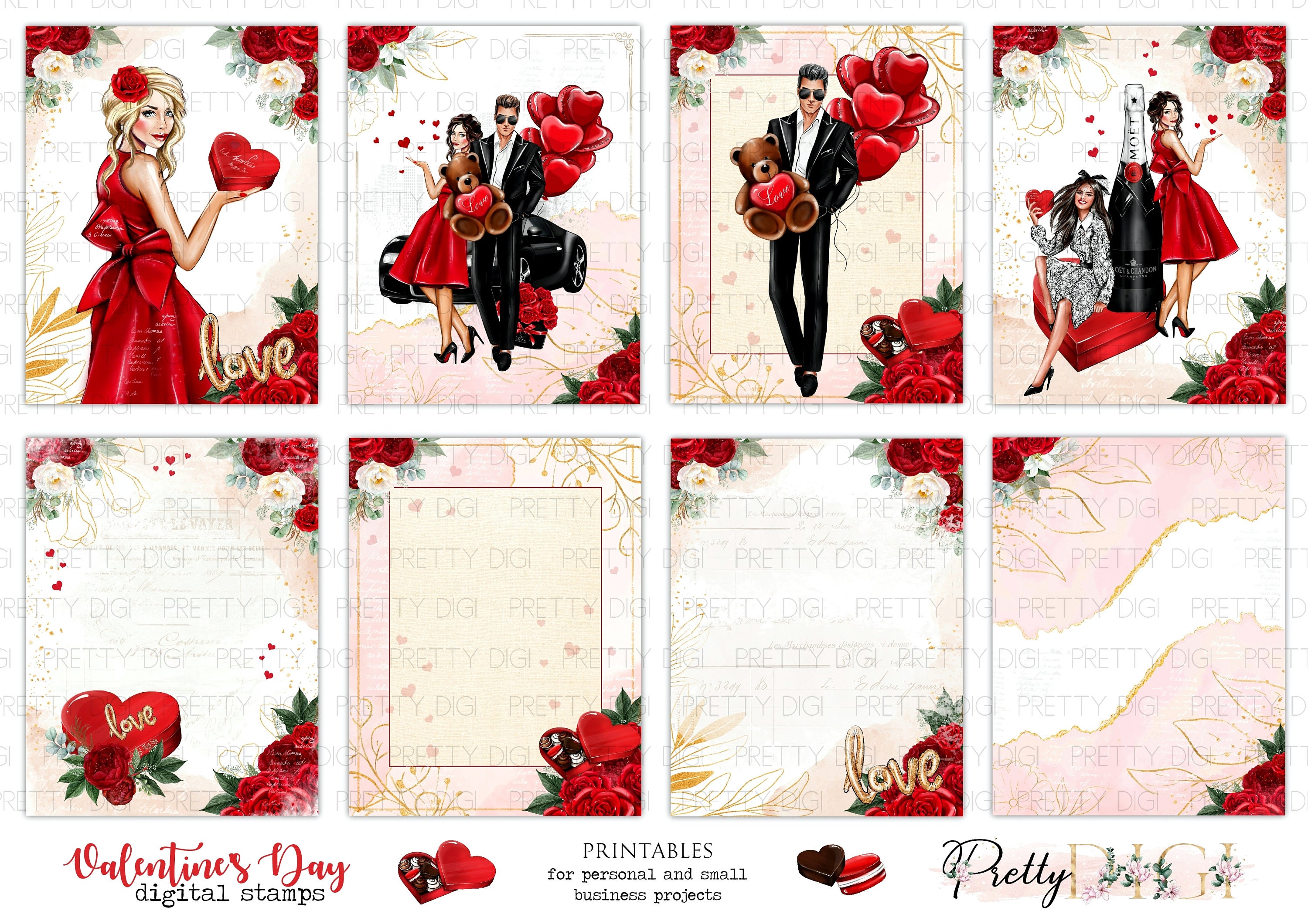 Valentine's Day Printable, Digital Stamps Set, Digital Collage Sheet ...