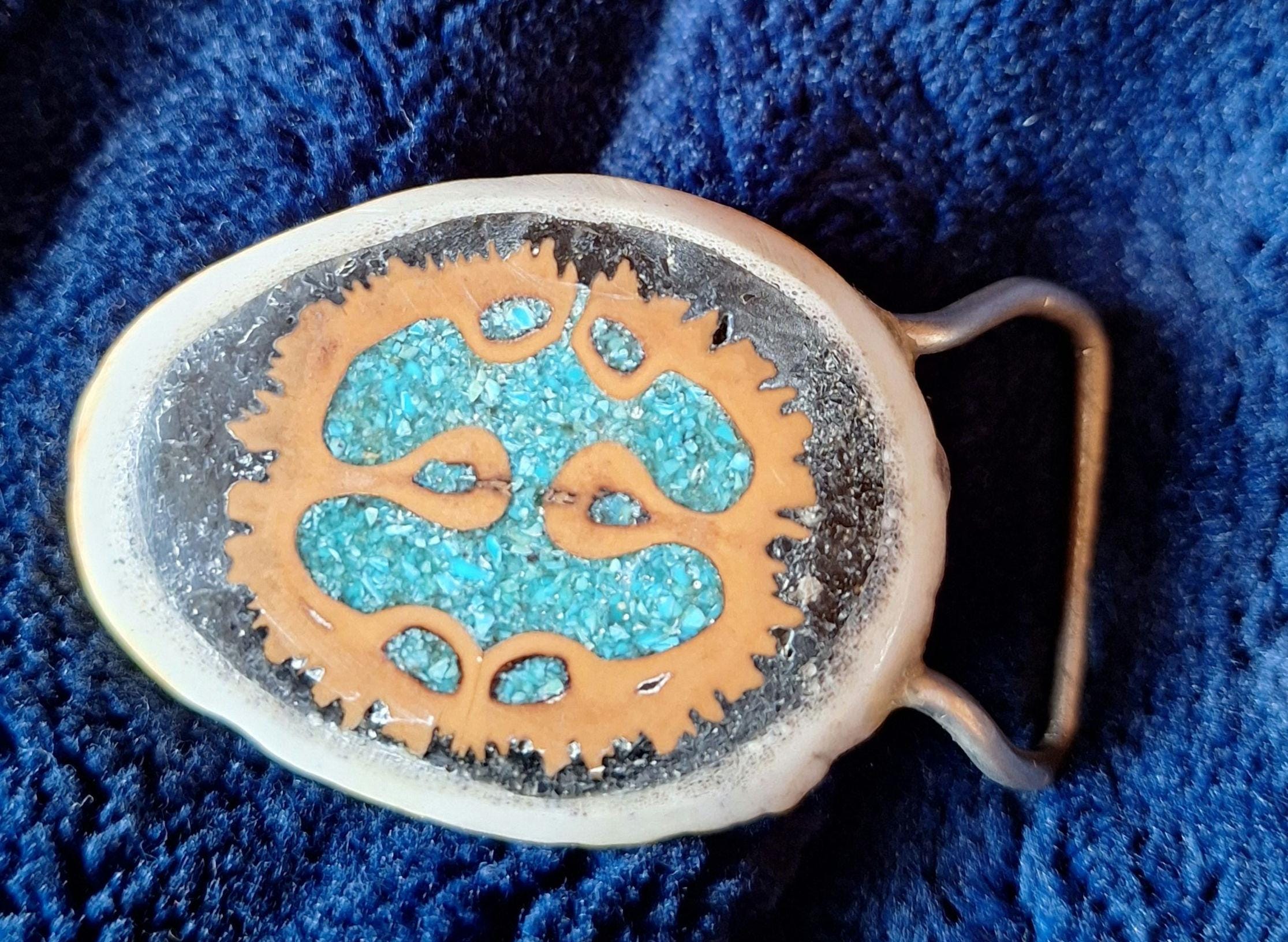 Elk Antler Belt Buckle Inlaid With Black Walnut Shell Turquoise Chips ...