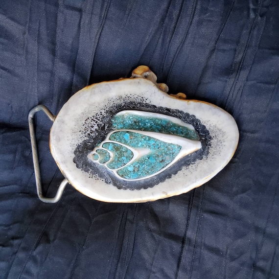 Elk Antler Belt Buckle With Seashell Inlaid With Turquoise - Etsy