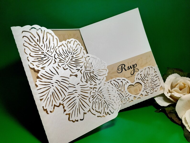 Tri Fold Wedding Invitation Template Leaves Envelope - Etsy
