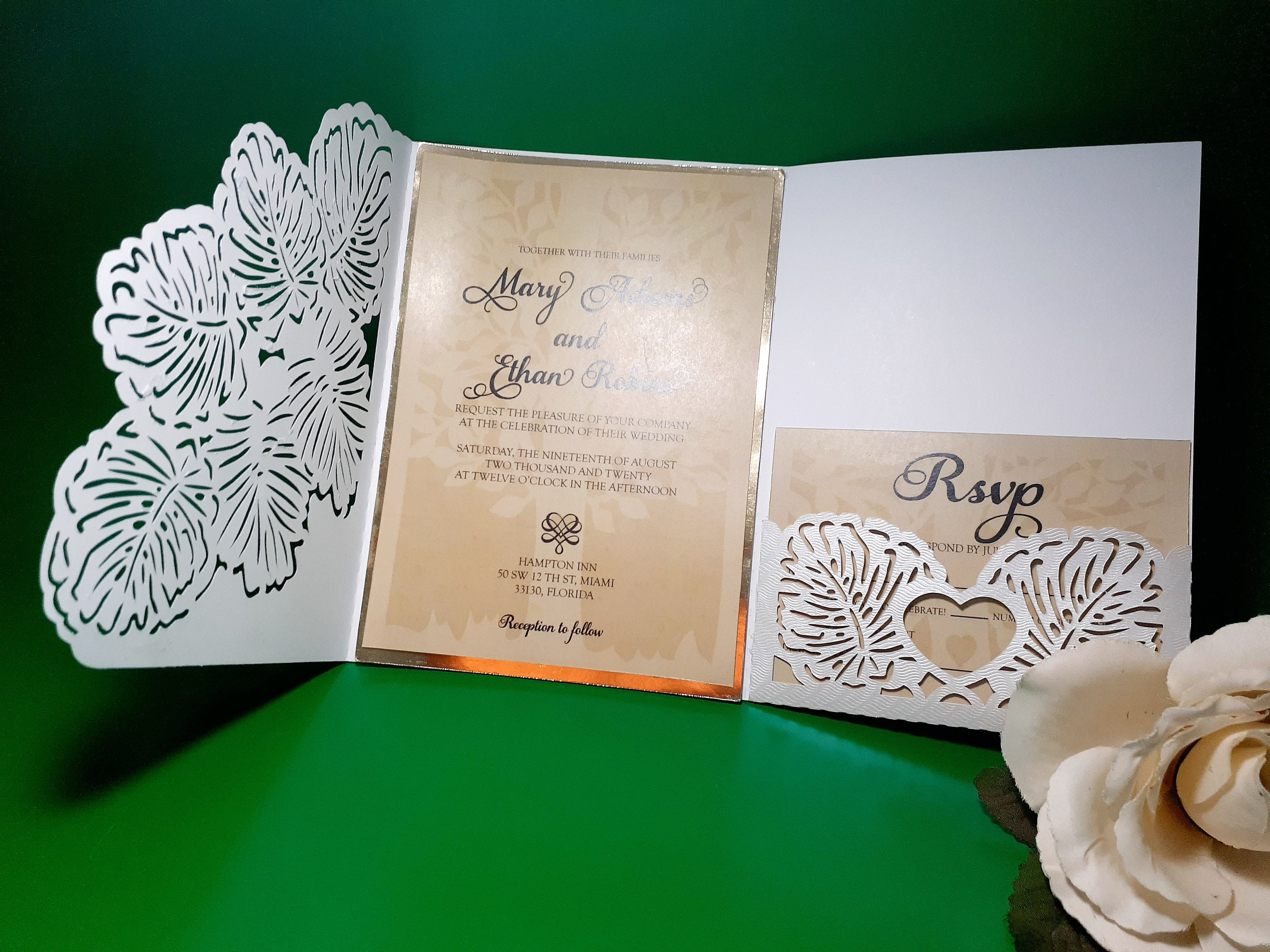 Tri Fold Wedding Invitation Template Leaves Envelope | Etsy