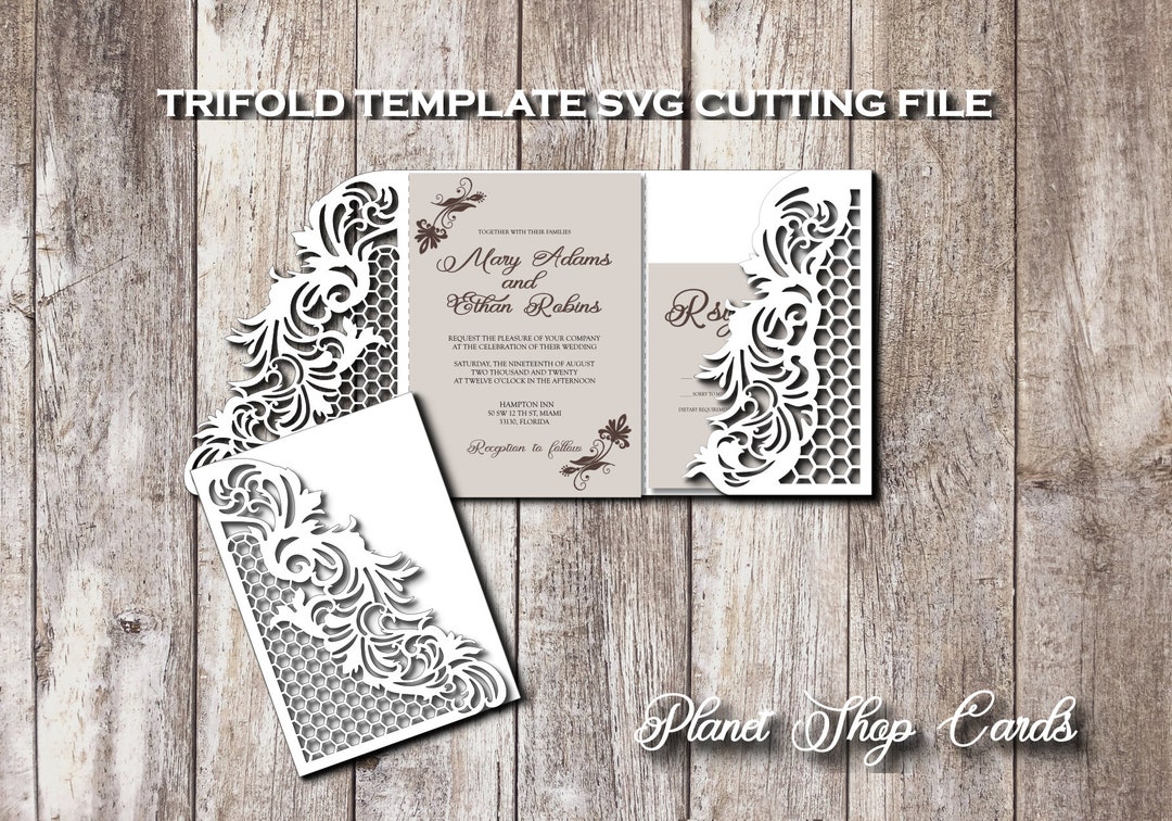 Tri Fold - Wedding Invitation Template – Envelope Card for Cutting (svg ...