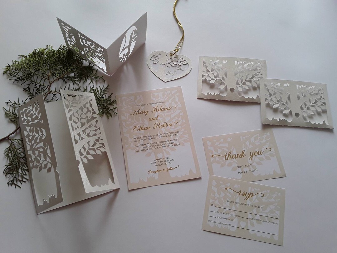 Set Wedding Invitation, Envelope Gate Fold - Tree Wedding, RSVP, Thank ...
