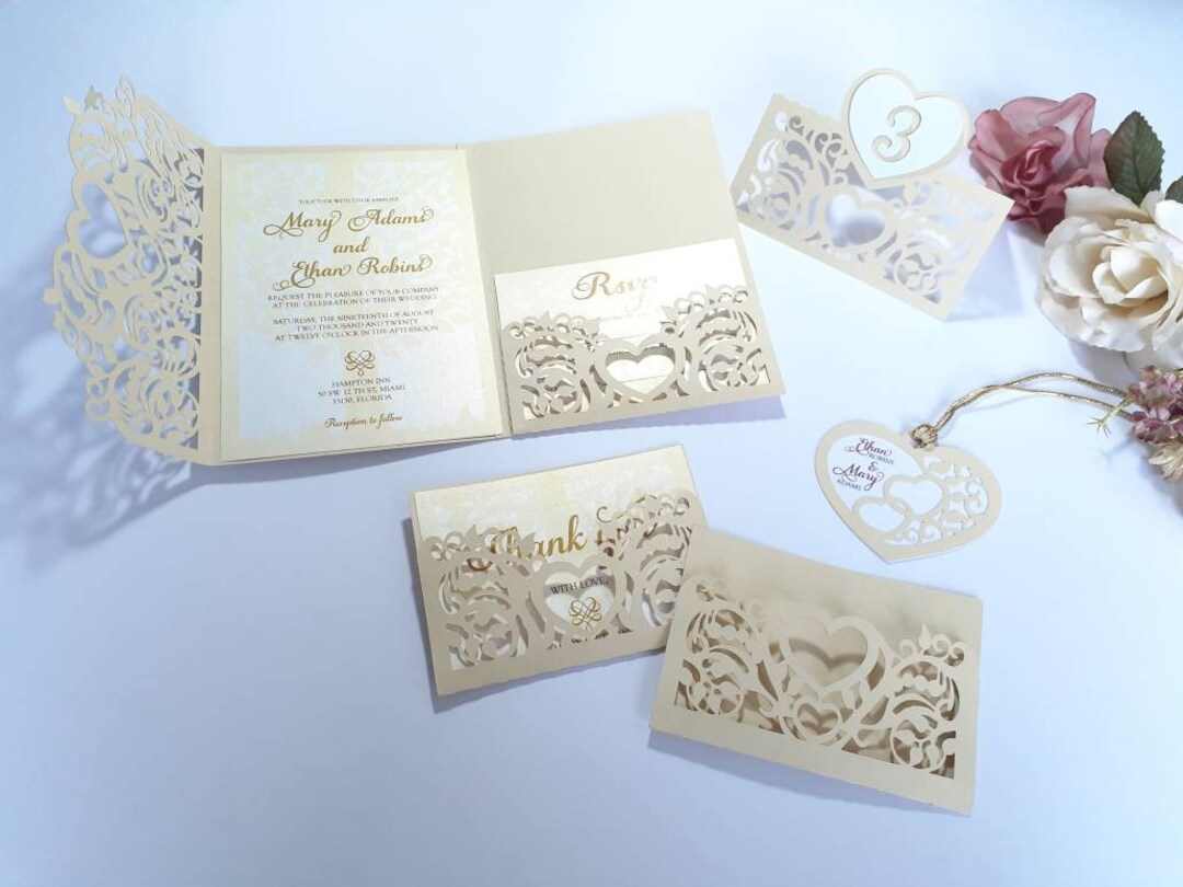 Set Wedding Invitation, Envelope Tri Fold - Swirly Wedding, RSVP, Thank ...