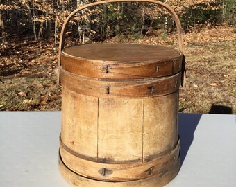 Top of Stack Vintage Prim Wooden Firkin Sugar Bucket Handle & Lid 3 ...
