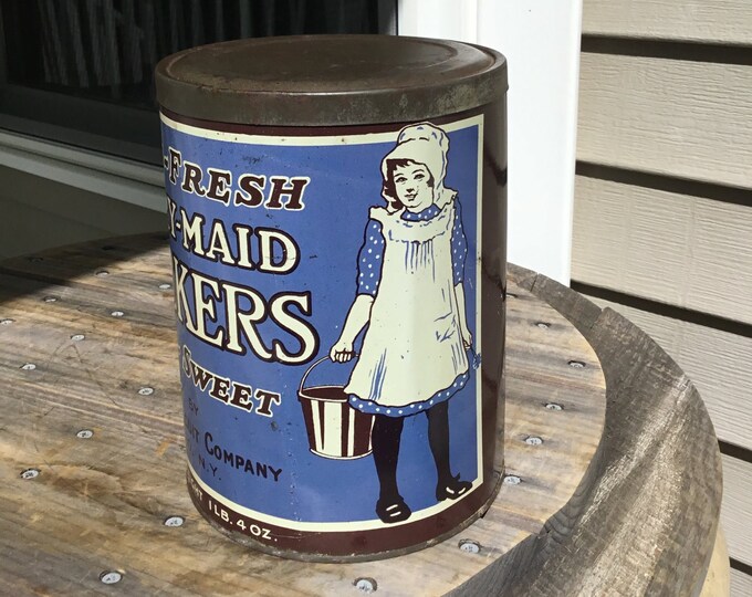 RARE Antique Advertising Dairy Maid Crackers Tin Pail & Lid Ontario ...