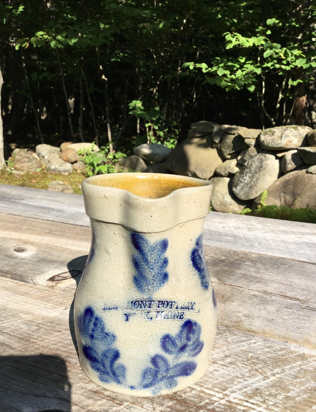1988 Beaumont Pottery York ME Salt Glaze Stoneware Cobalt Floral Plume ...