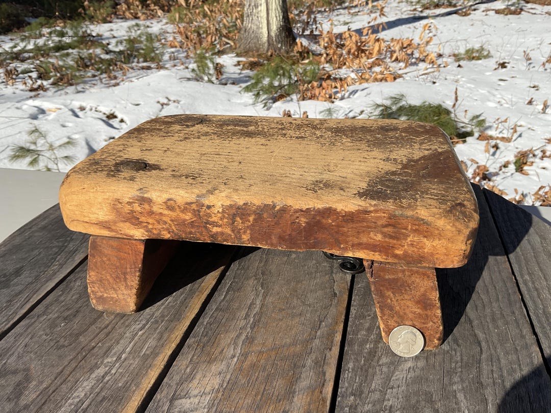 Vintage Squat Thick Wooden Foot Stool Riser Plant Stand Country Rustic ...