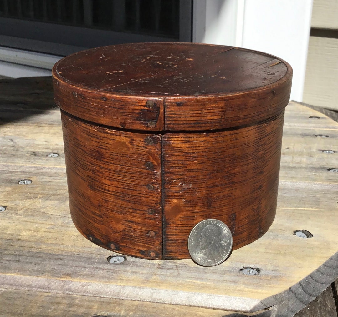 Antique Small Prim Wooden Circular Pantry Bentwood Box & Lid Unusually ...
