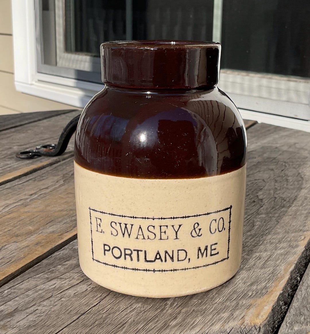 RARE Antique Stoneware 1 Pint E. Swasey & Co Portland ME Oyster Jug Jar ...