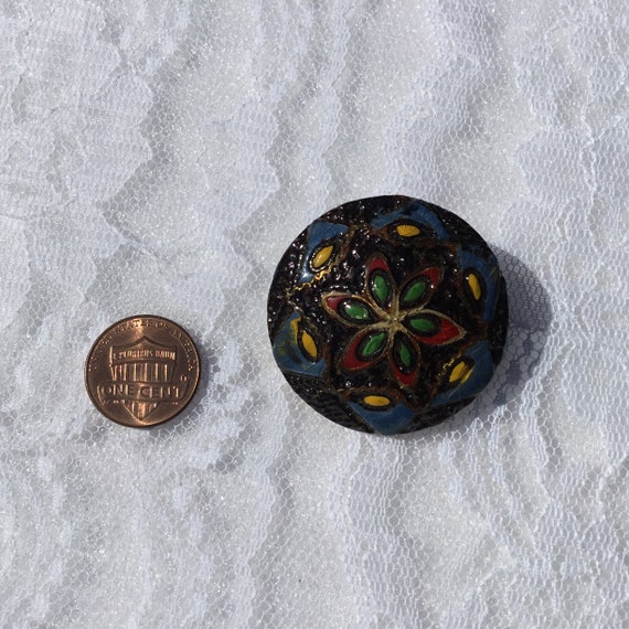 Hand Painted Embossed Circular Vintage Flower Star Do… - Gem