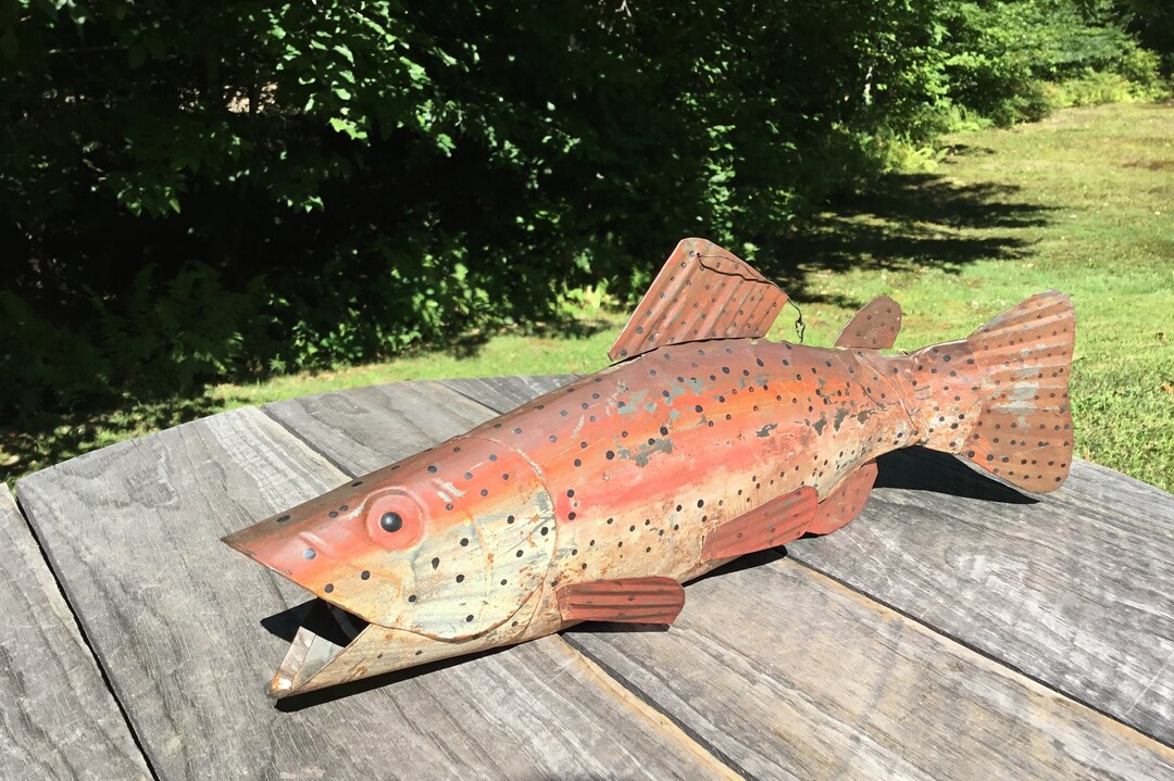 Vintage Handmade/painted Folk Art Metal Fish Trout Store Prop Display ...