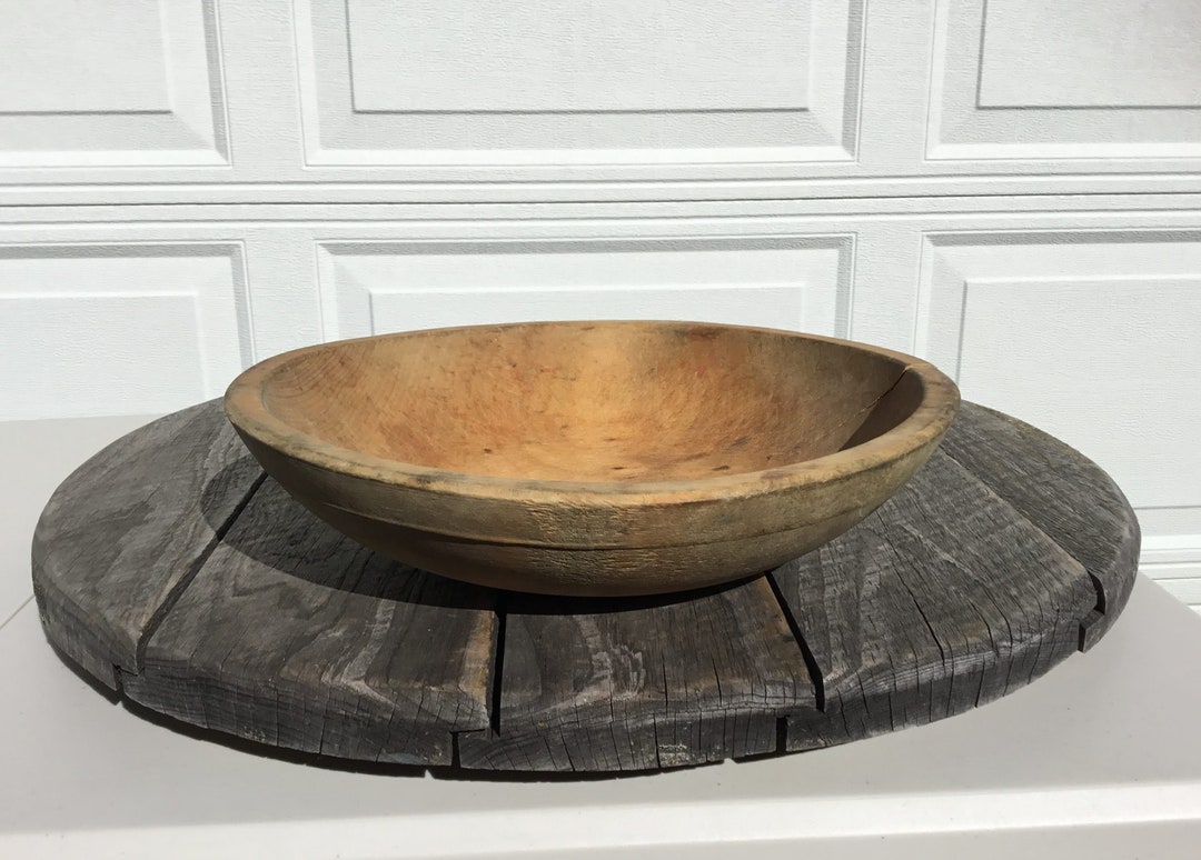 Antique New England Wood Dough Bread Bowl Raised Rim 12 13/16 D Prim ...