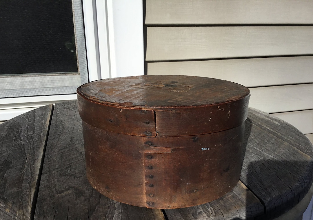 Antique Prim Wooden Circular Pantry Box & Lid 9d Country Farmhouse Dark ...