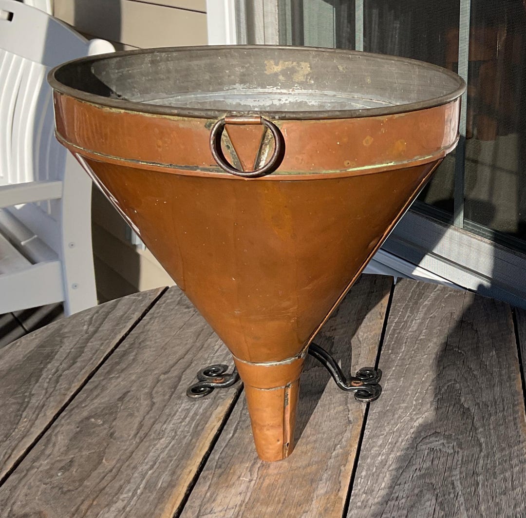 Lg Antique Solid Copper Funnel Soldered Seams Moonshine Brewing Hang ...