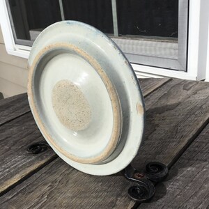 Antique Blue Waffle Pattern Stoneware Butter Salt Crock Lid ONLY Button ...