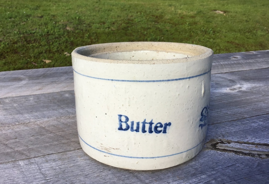 Antique Stamped Blue Butter & Floral Stoneware Crock W/blue - Etsy