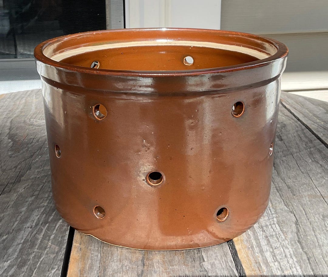 Vintage Albany Slip Brown Stoneware Cheese Strainer Mold Candle Kitchen ...