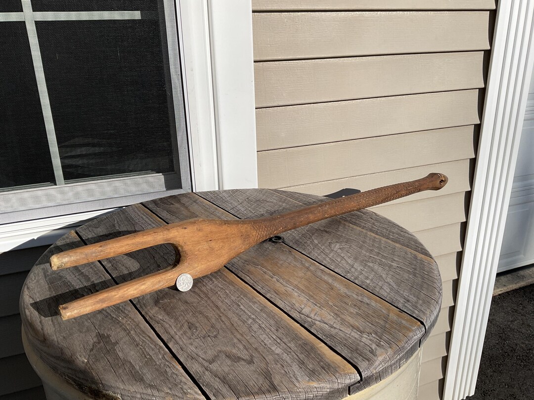 Antique Hand Carved Wood Laundry Fork Stirring Stick Prim Washroom ...