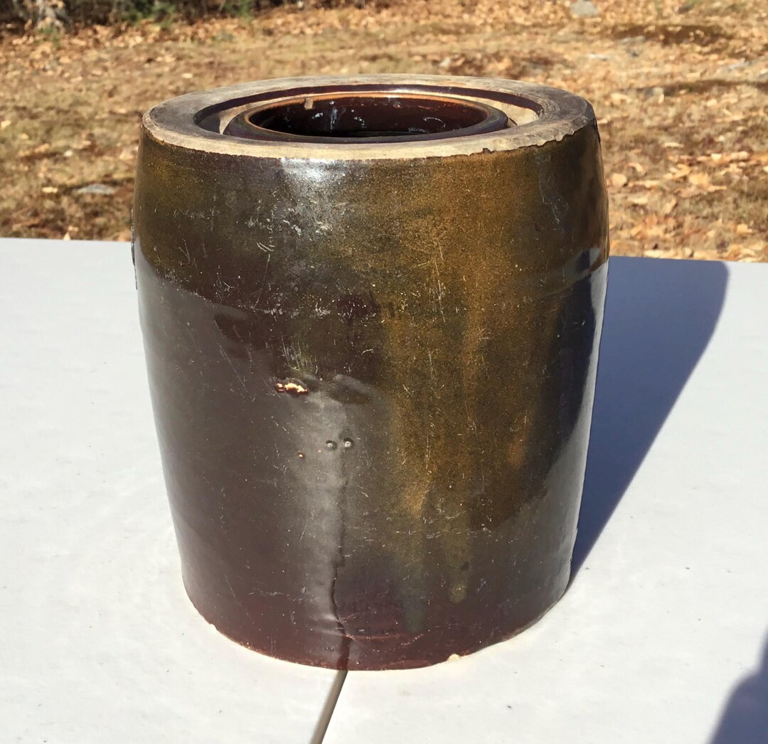 Antique Brown Glazed Stoneware Canning Canner Storage Jar Crock Pantry ...