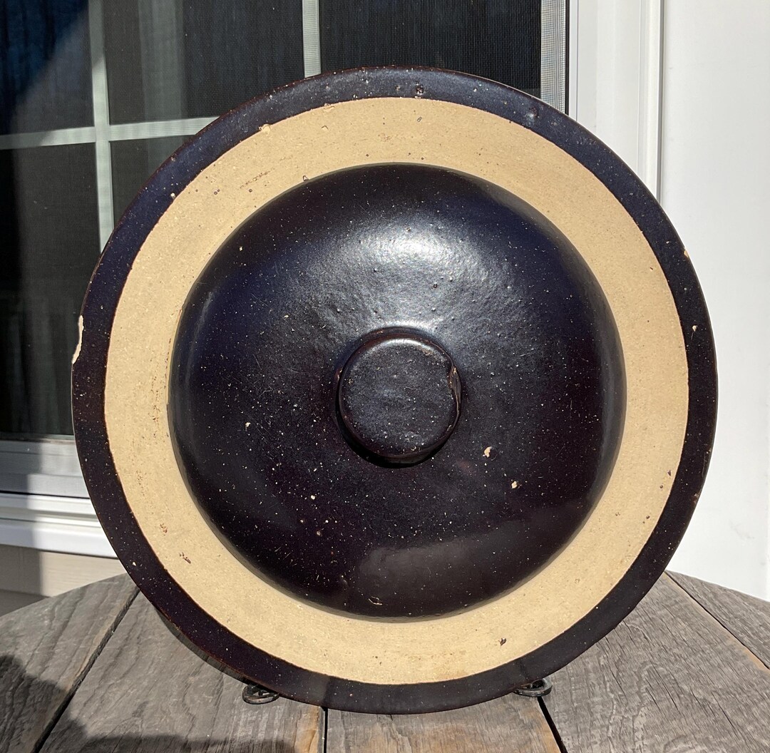 Antique Stamped 5 & 6 Gal Brown Stoneware Crock Lid Dome Top Button ...