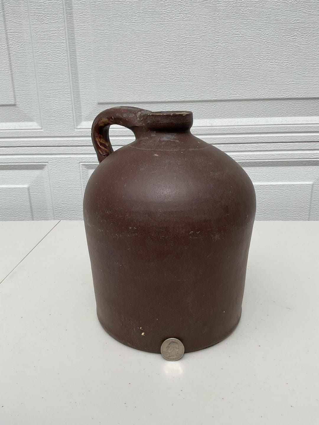 Antique Primitive Brown Stoneware Jug W/ Applied Handle 9.5" H Country ...