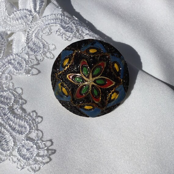 Hand Painted Embossed Circular Vintage Flower Star Do… - Gem
