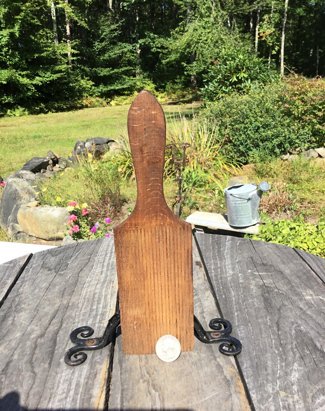 Antique Dark Wooden Butter Ridged Paddle Prim Treenware Farmhouse ...
