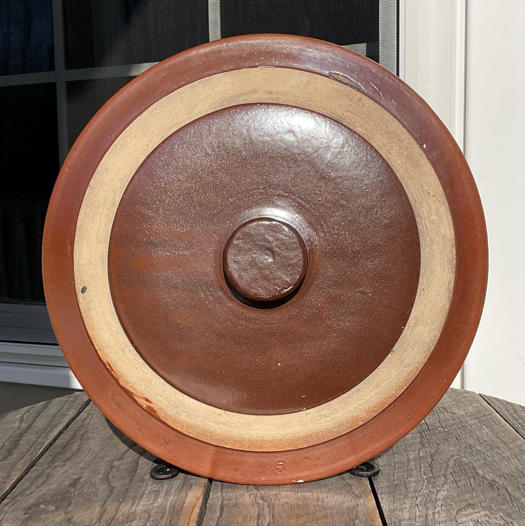 Antique Stamped 5 Gal Brown Stoneware Dome Top Crock Lid Button Knob 12 ...