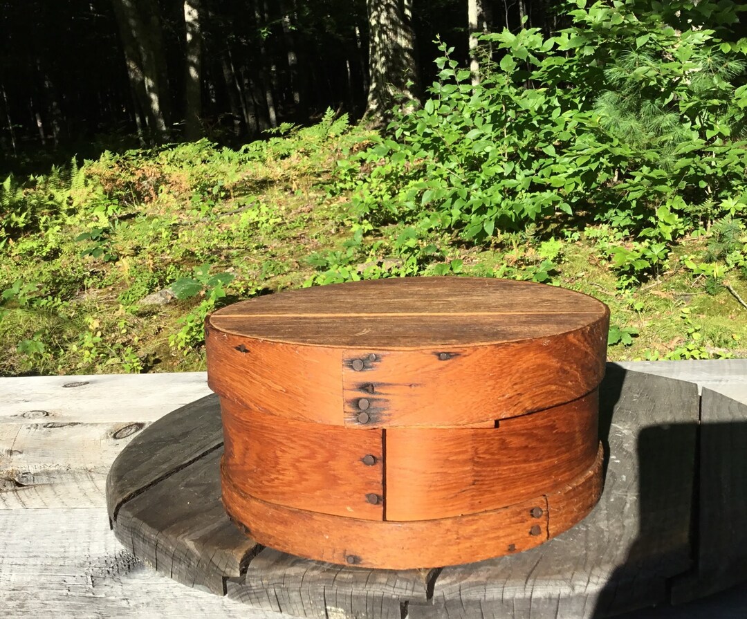 Antique Prim Circular Wood Cheese Box & Lid 11.25" Dia Country ...
