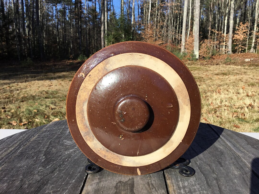 Antique Stoneware Brown Dome Top Button Knob Crock Replacement Lid ONLY ...