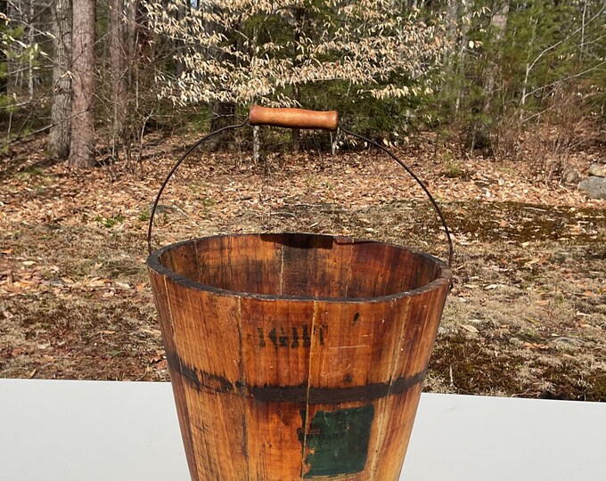 Antique Wooden Staved Bucket With Swing Wood Bail Handle 11" H ...