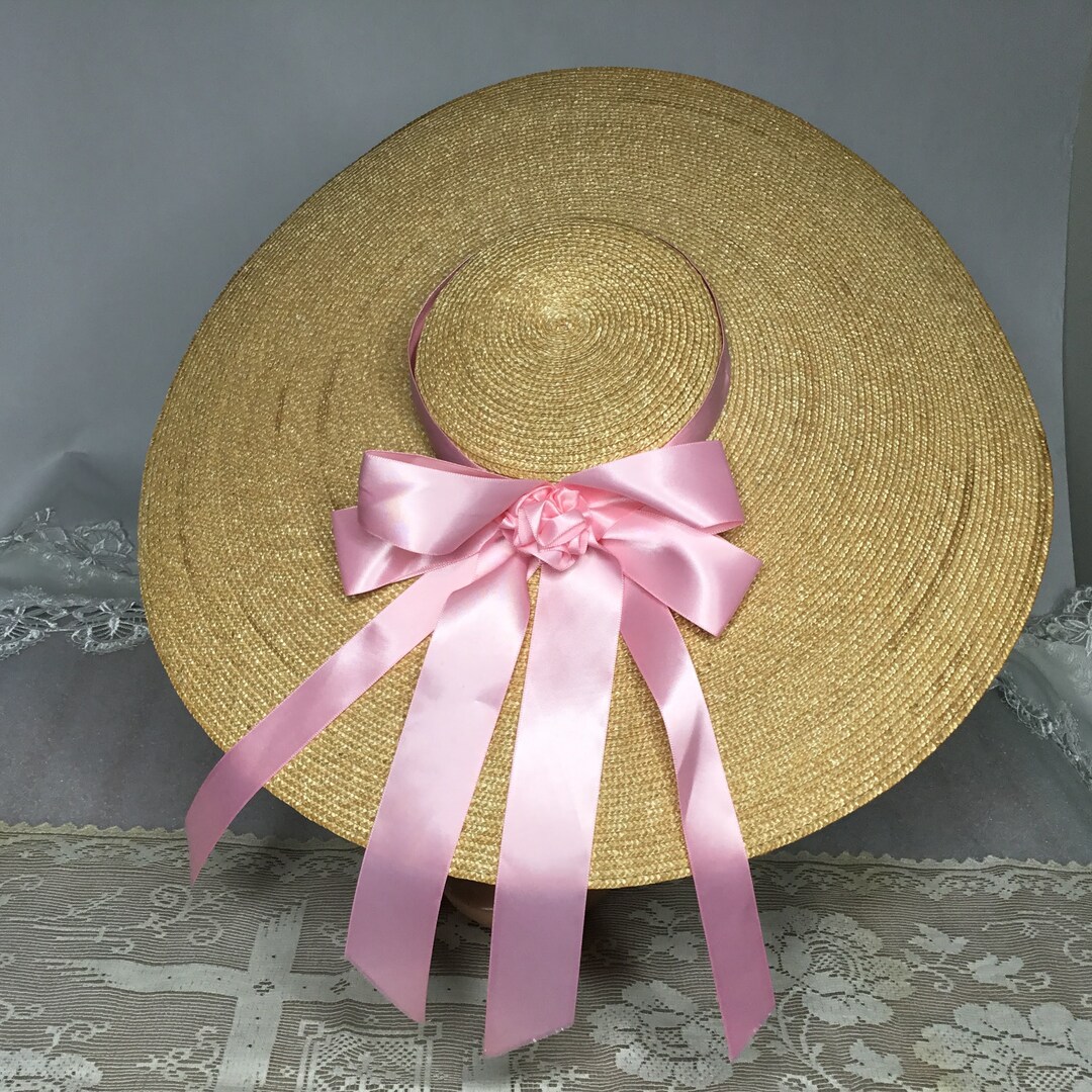 Colonial Williamsburg Straw Wide Brim Hat & Pink Satin Ribbon - Etsy
