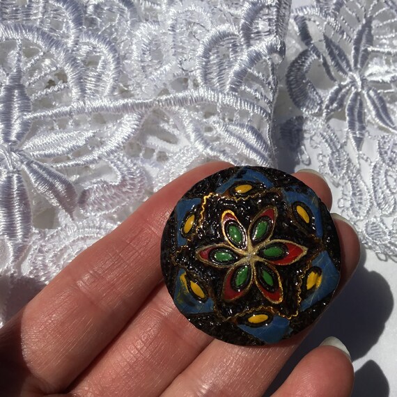 Hand Painted Embossed Circular Vintage Flower Star Do… - Gem