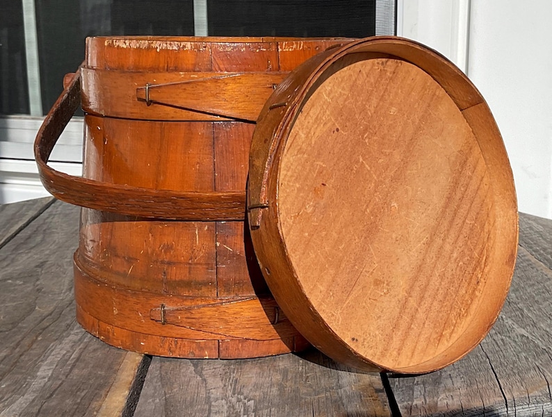Small Antique Wooden Firkin Sugar Bucket & Lid 3 Band 6.5" H Dark ...