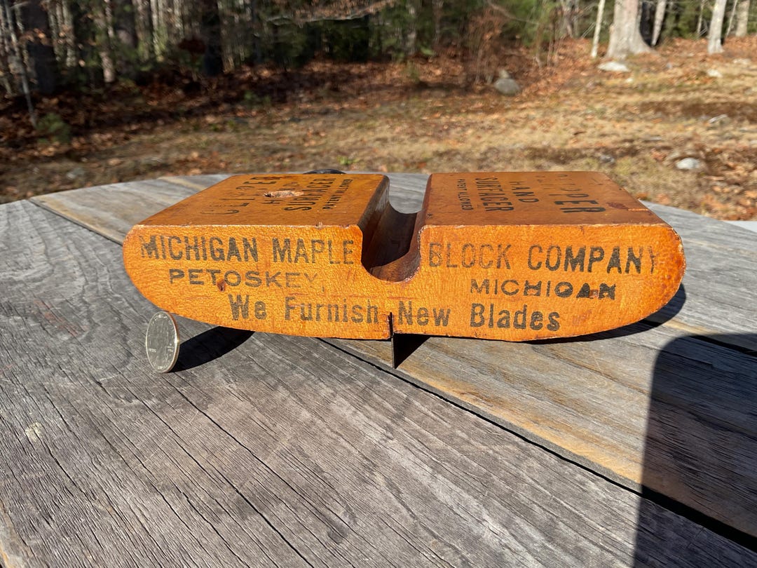 Antique Old Butcher Block Scraper Clipper Hand Surfacer Michigan Maple ...