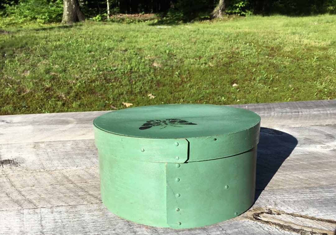 Vintage Bayberry Green Wooden Circular Pantry Box & Lid 7.75d Country ...