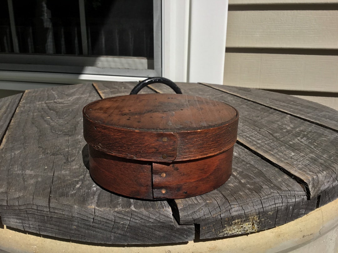 Antique Primitive Early Dark Wooden Circular Pantry Box & Lid 5 3/8" D ...