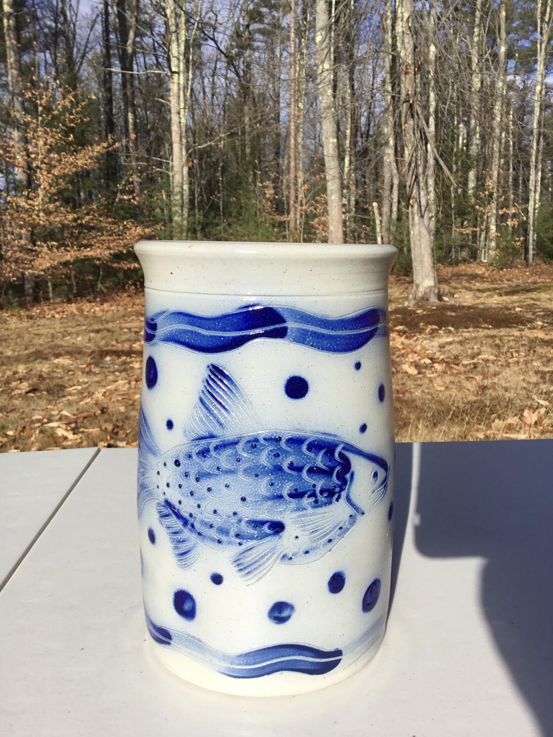 RARE 1999 David Eldreth Pottery Stoneware Blue Cobalt Fish Salt Glaze ...